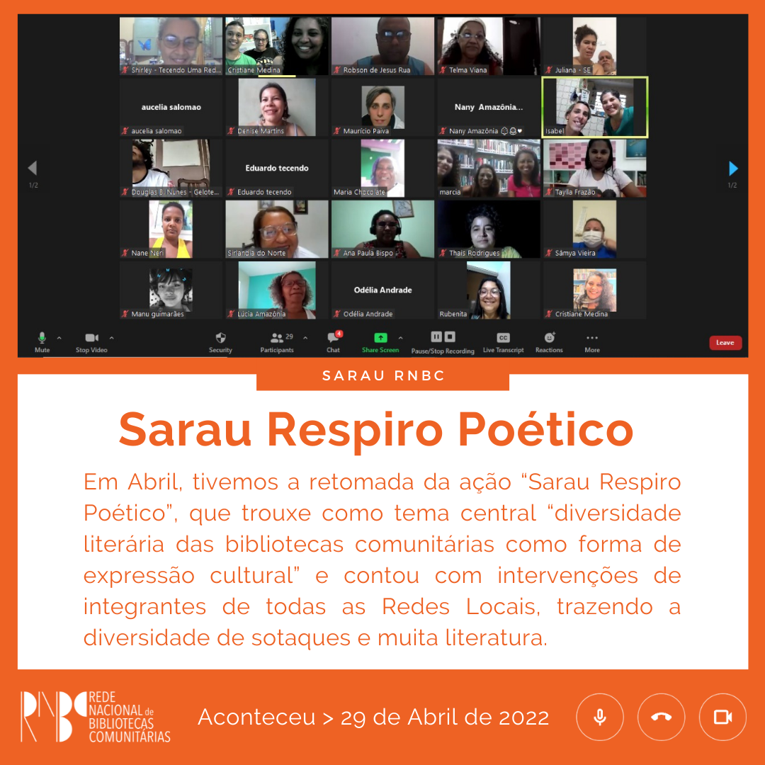 Sarau Respiro Poético – RNBC – Rede Nacional de Bibliotecas Comunitárias